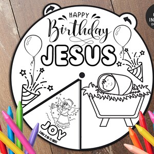 Happy Birthday Jesus Christmas Coloring Wheel, Nativity Sunday School ...