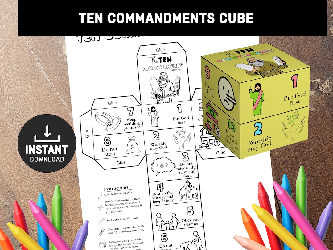 Ten Commandments Cube, Printable Bible Activity, Watercolor, Kids Bible ...