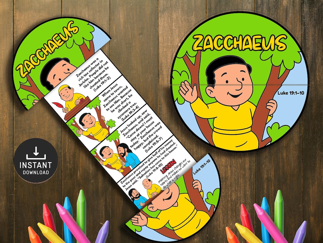 Zacchaeus Folding Surprise Bible Story Craft, Bible Lesson, Jesus and ...