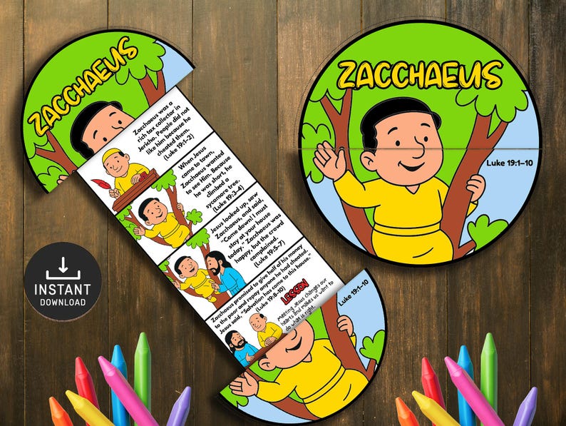 Zacchaeus Folding Surprise Bible Story Craft, Bible Lesson, Jesus and ...
