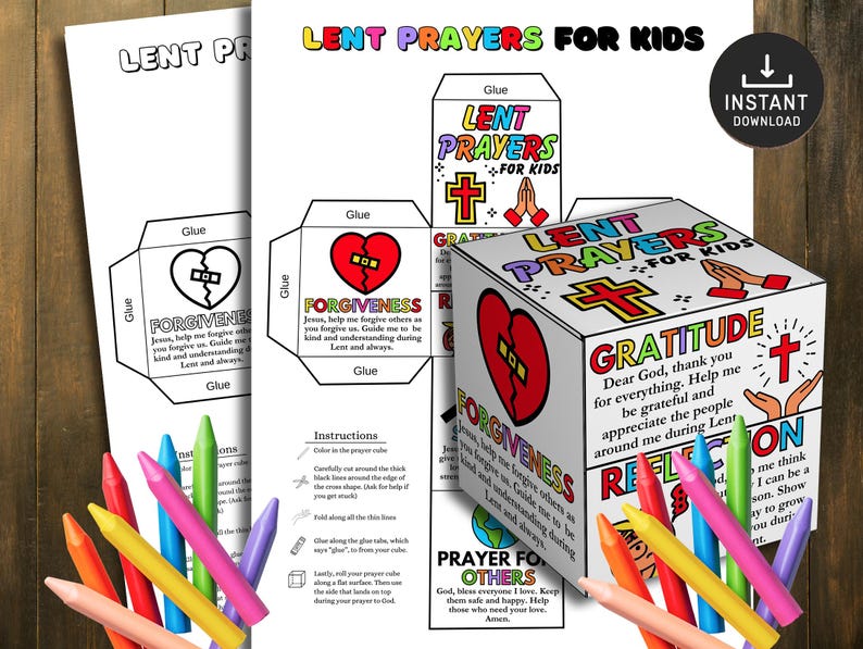 Lent Prayer Coloring Cube, Lent Activity for Kids, Ash Wednesday Bible ...