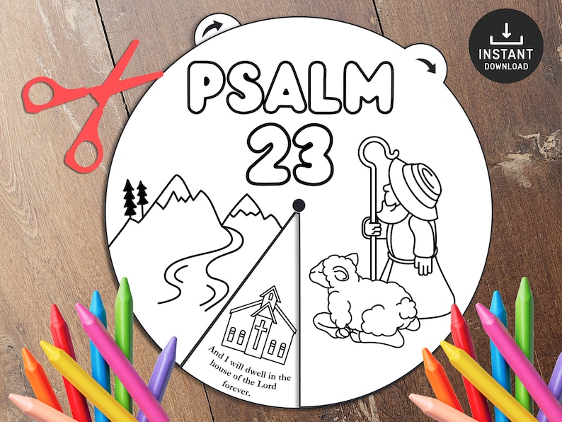 Psalm 23 Coloring Wheel, Printable Bible Activity, Watercolor, Kids ...