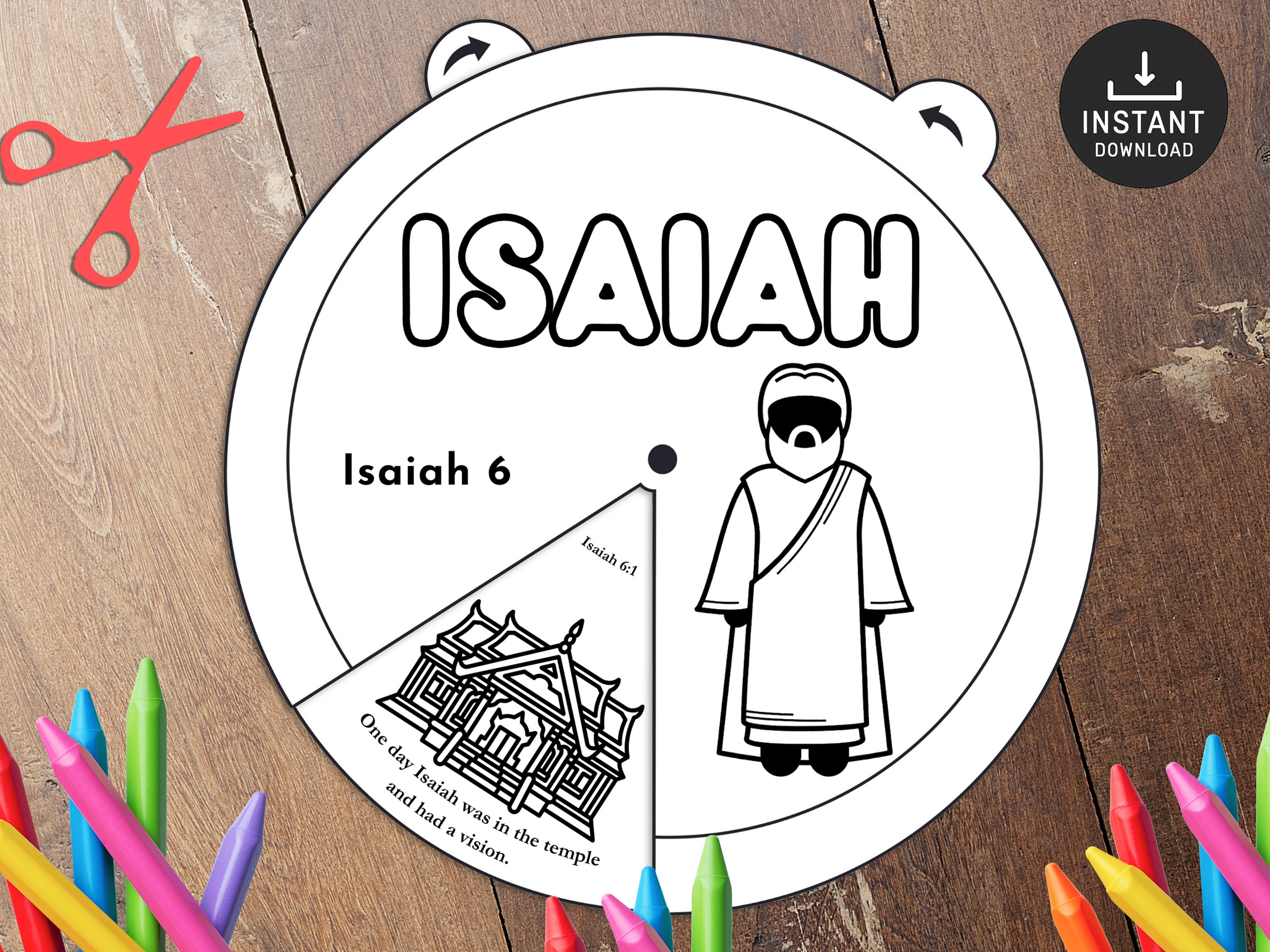 Isaiah Coloring Wheel Printable Bible Activity Watercolor - Etsy Canada