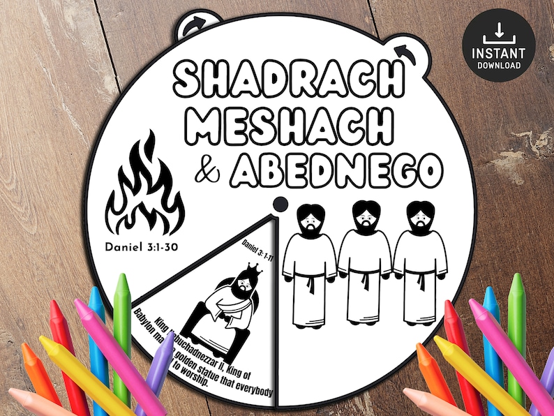 Shadrach, Meshach & Abednego Coloring Wheel, Printable Bible Activity ...