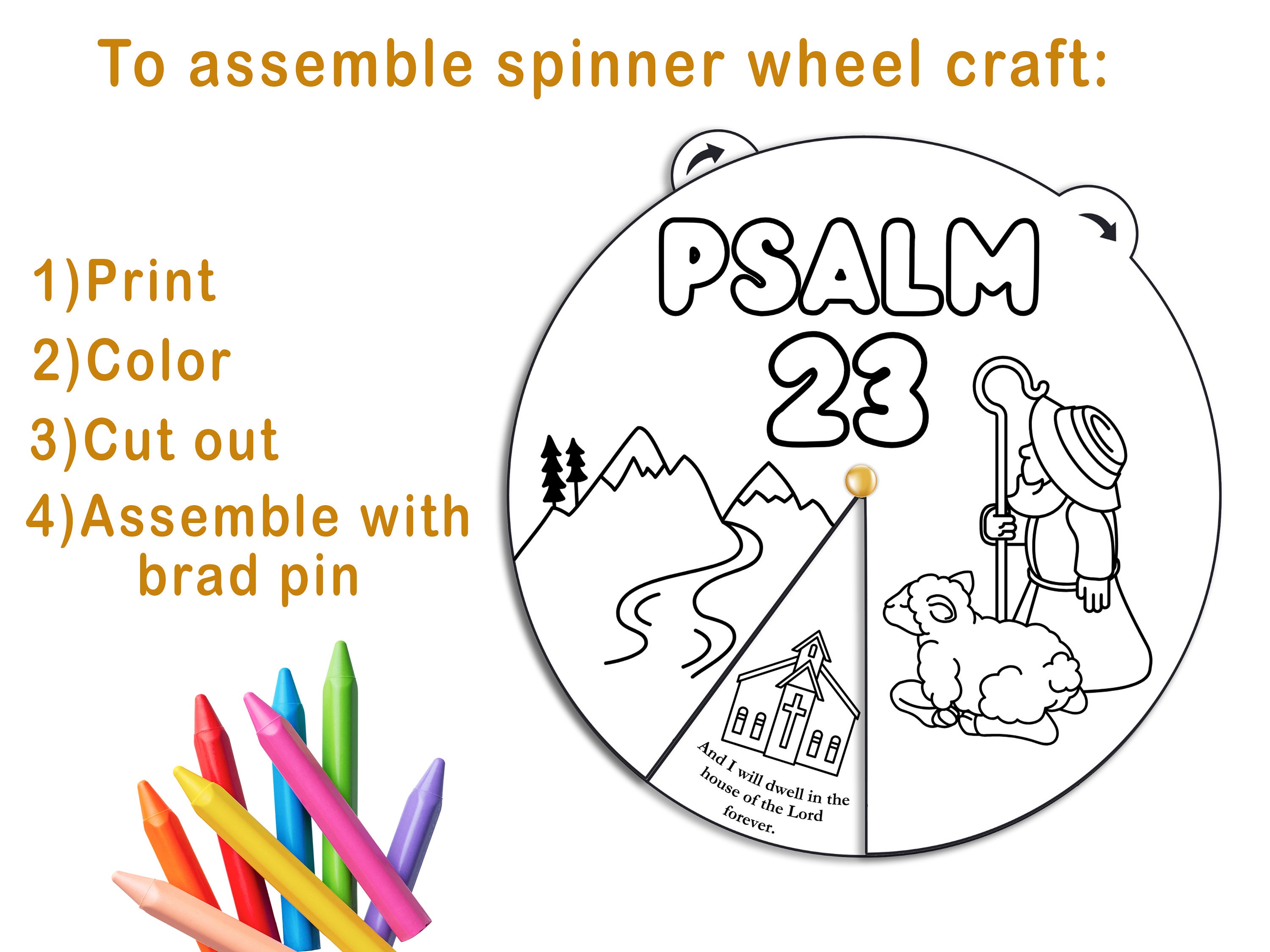 Psalm 23 Coloring Wheel, Printable Bible Activity, Watercolor, Kids ...