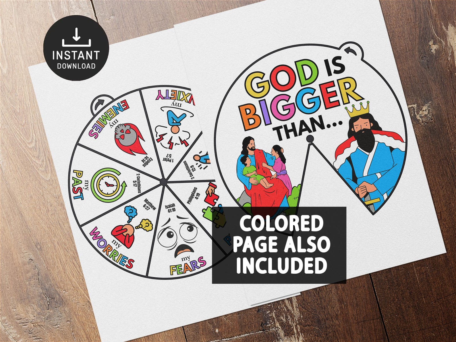 God is Bigger Coloring Wheel, Bible Activity, Kids Bible Lesson, Memory ...