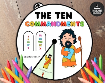 Ten Commandments Coloring Wheel, Bible Activity, Kids Bible Lesson ...