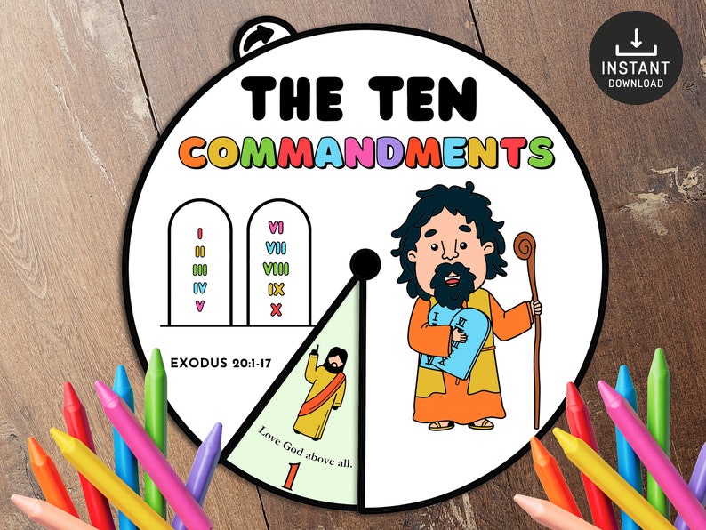 Ten Commandments Coloring Wheel, Bible Activity, Kids Bible Lesson ...