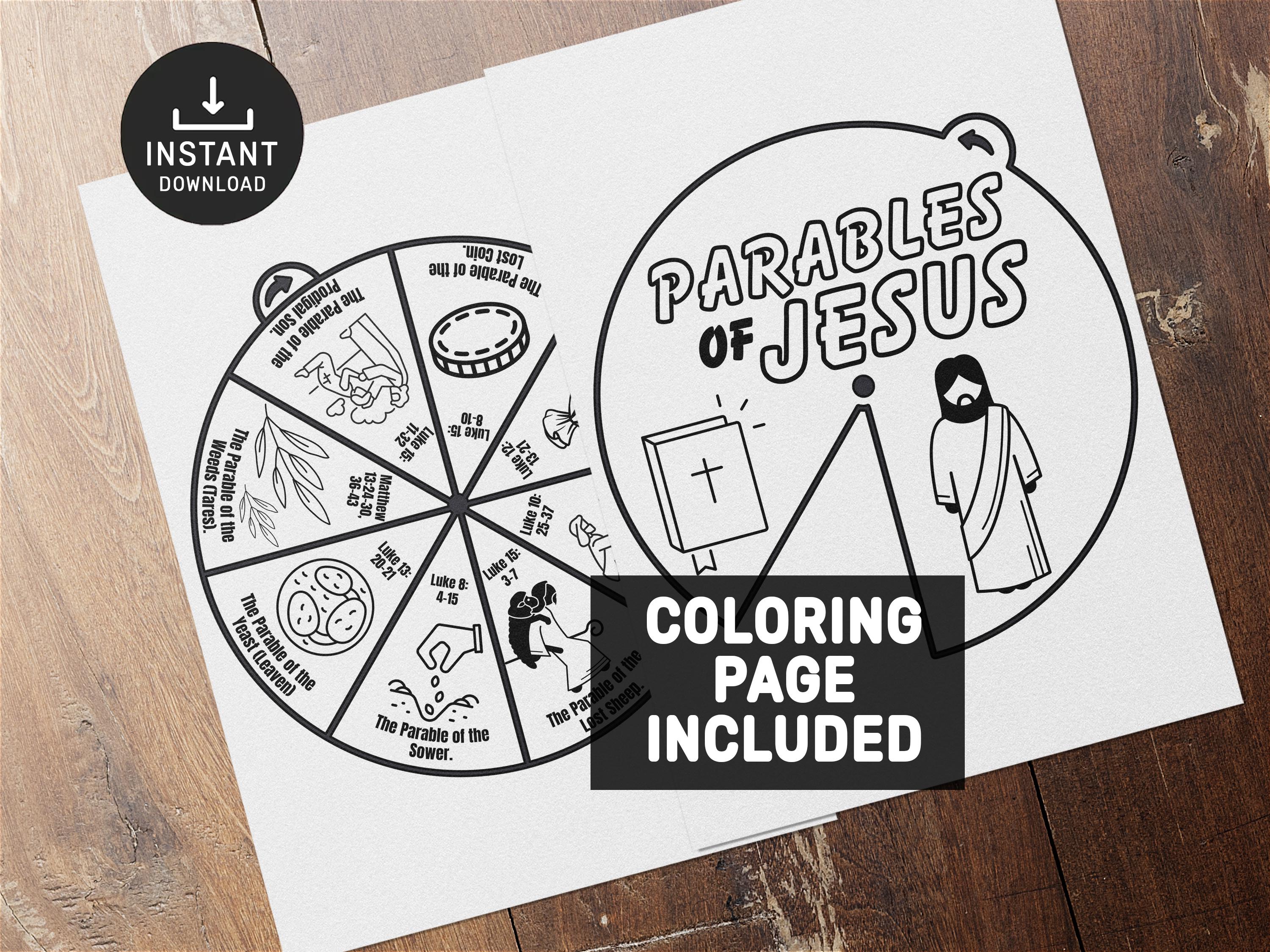 Parables of Jesus Coloring Wheel, Printable Bible Verse Activity, Kids ...