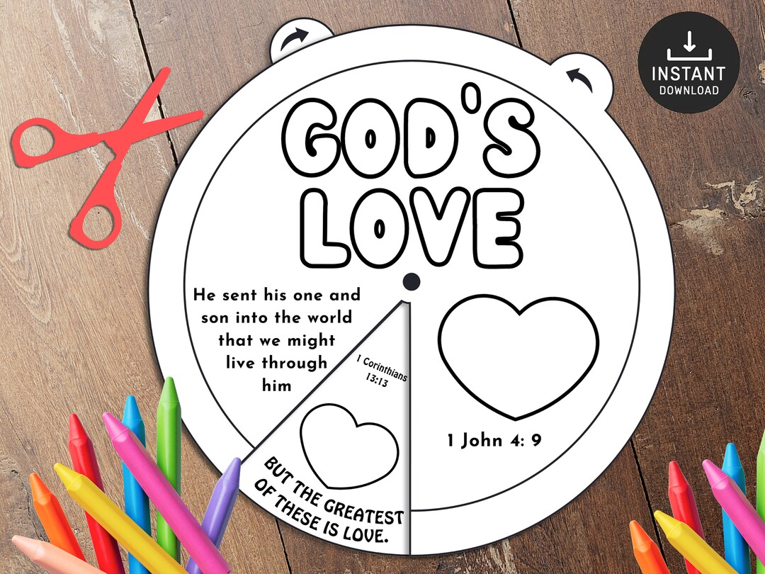 Gods Love Scripture Coloring Wheel, Printable Bible Valentine Activity ...