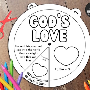 Gods Love Scripture Coloring Wheel, Printable Bible Valentine Activity, Kids Bible Lesson ...