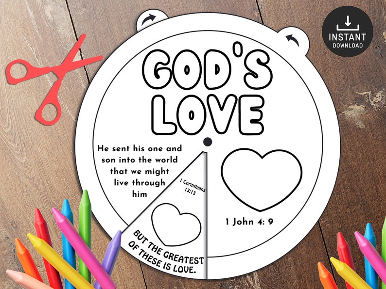 Gods Love Scripture Coloring Wheel, Printable Bible Valentine Activity ...