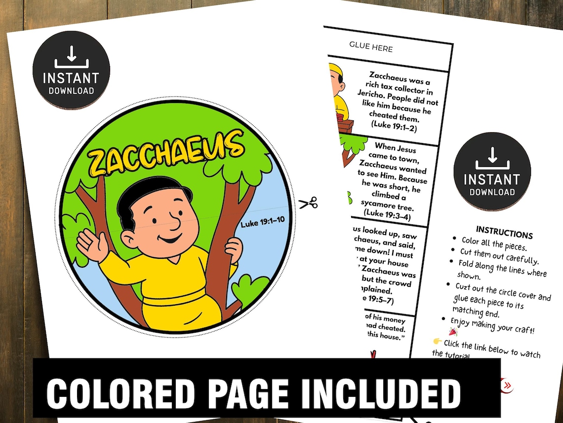 Zacchaeus Folding Surprise Bible Story Craft, Bible Lesson, Jesus and ...