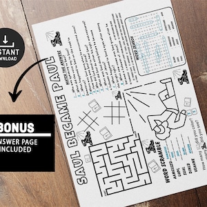 Saul Becomes Paul Activity Placemat, Bible Activity, Sunday School ...