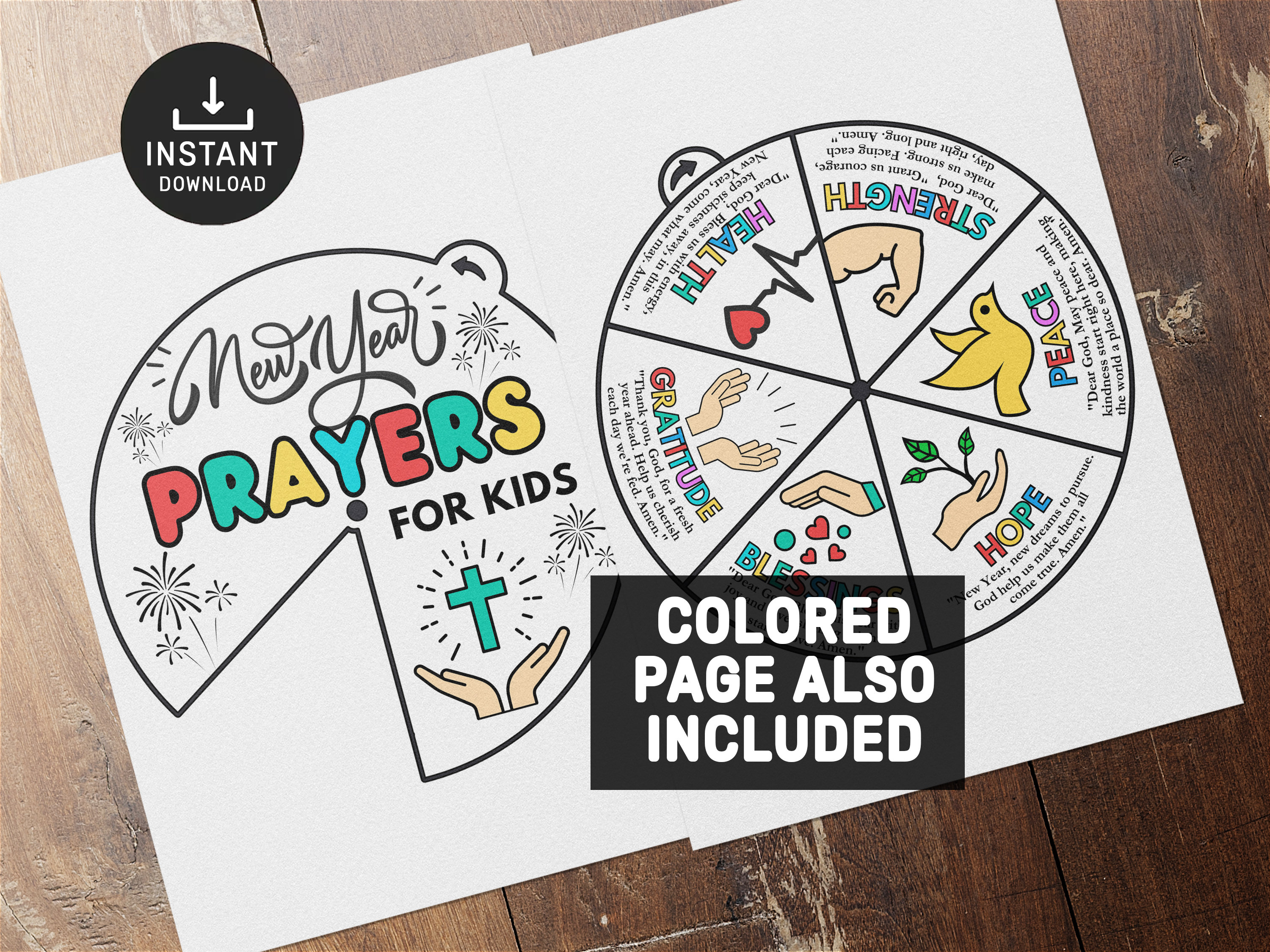New Year Prayers Coloring Wheel, Bible Activity, Memory Game, Sunday ...
