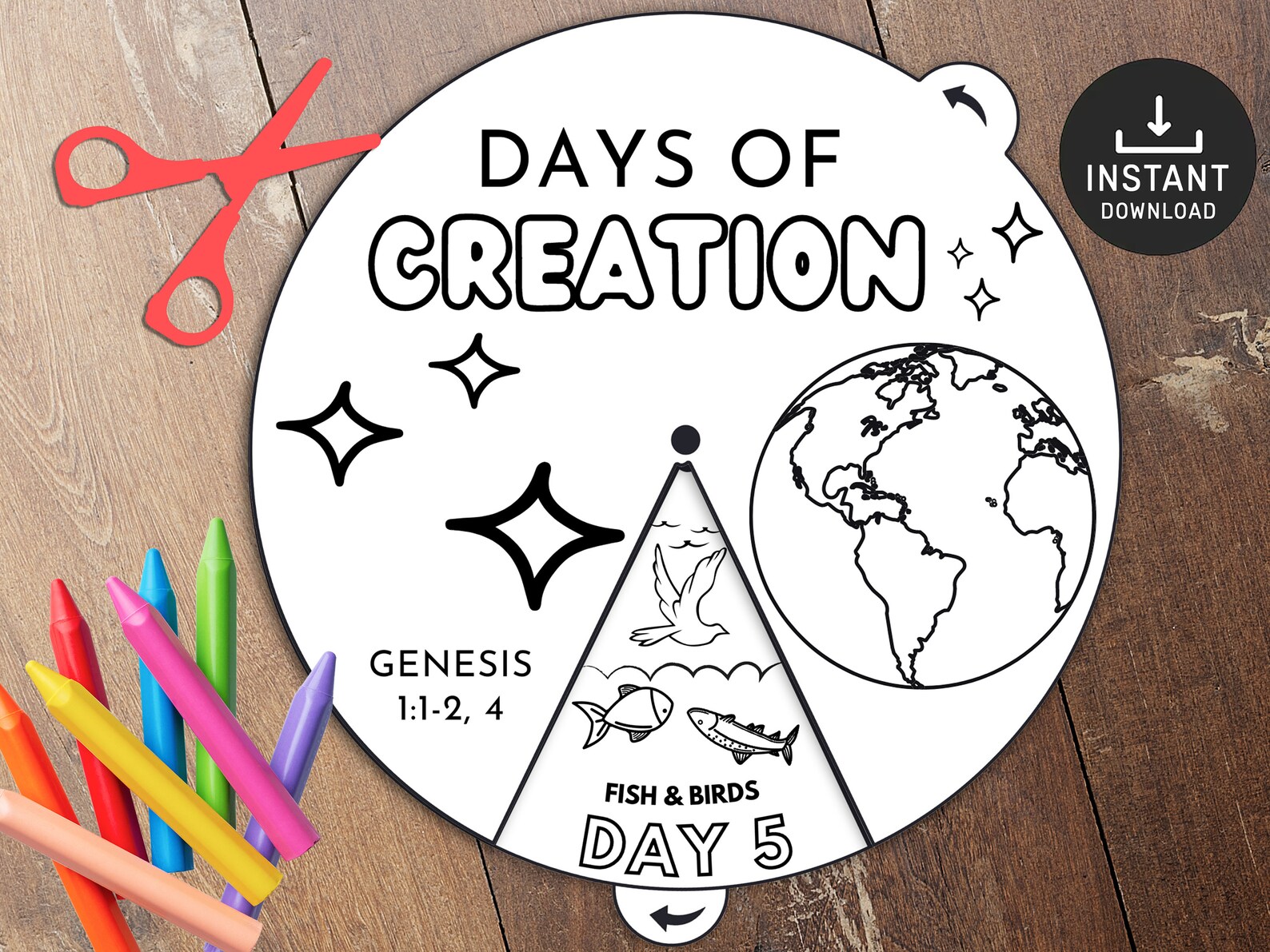 Days of Creation Coloring Wheel, Bible Activity, Kids Bible Lesson ...