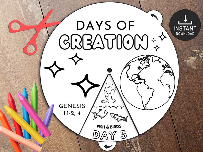 Days of Creation Coloring Wheel, Bible Activity, Kids Bible Lesson ...