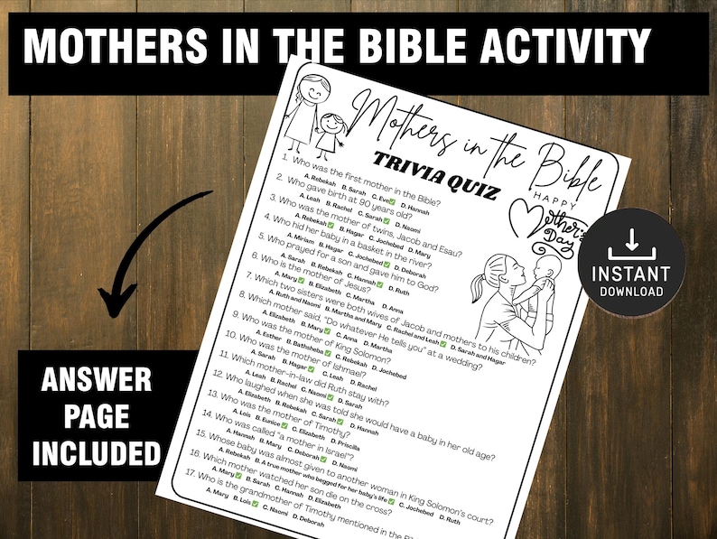 Mothers Day Game, Mom Bible Trivia, Sunday School Quiz, Bible Dads Quiz ...