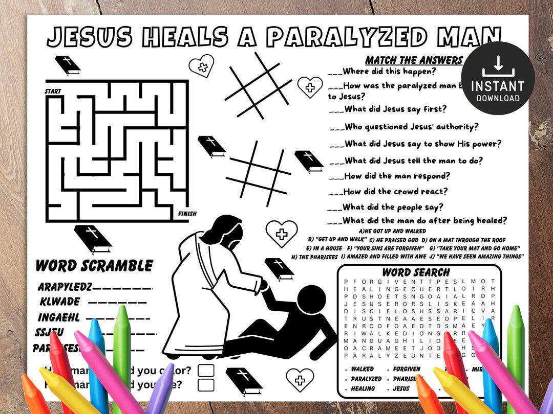 Jesus Heals a Paralyzed Man Activity Placemat, Bible Activity, Sunday ...