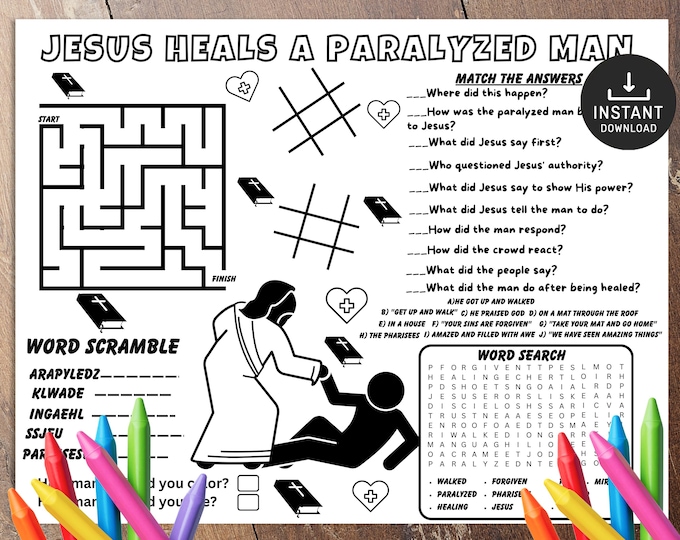 Jesus Heals a Man Born Blind Activity Placemat, Jesus Bible Story ...
