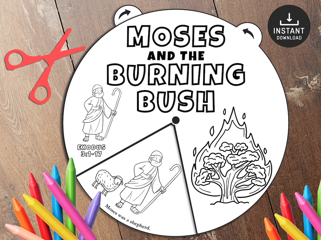 Moses and the Burning Bush Coloring Wheel Printable Bible - Etsy UK