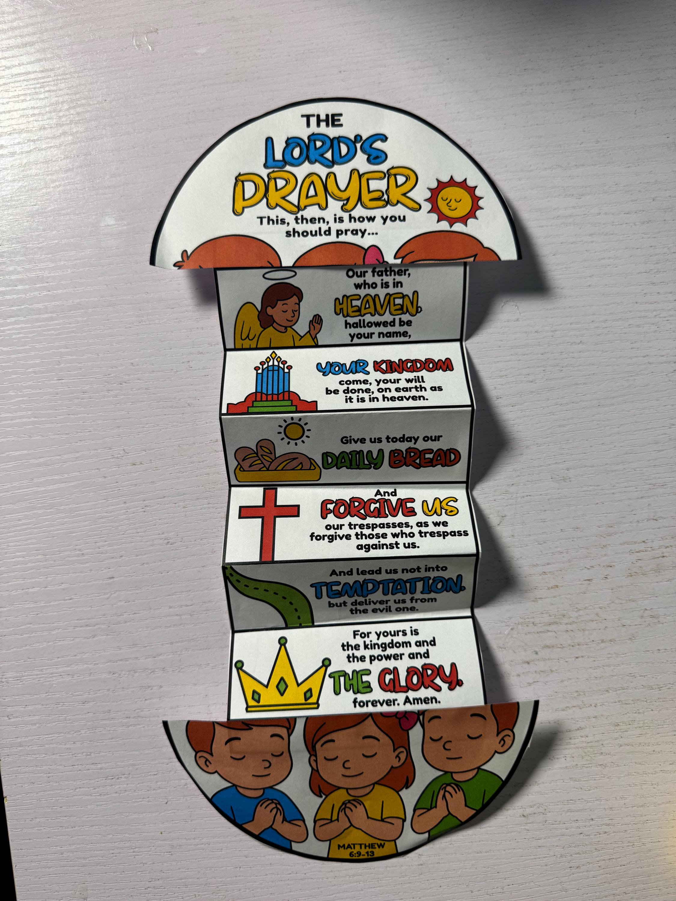 The Lord's Prayer Folding Surprise Bible Craft, Bible Lesson, Memory ...