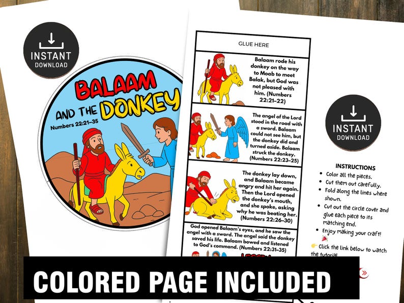 Balaam and the Donkey Bible Story Craft, Sunday School (digital ...