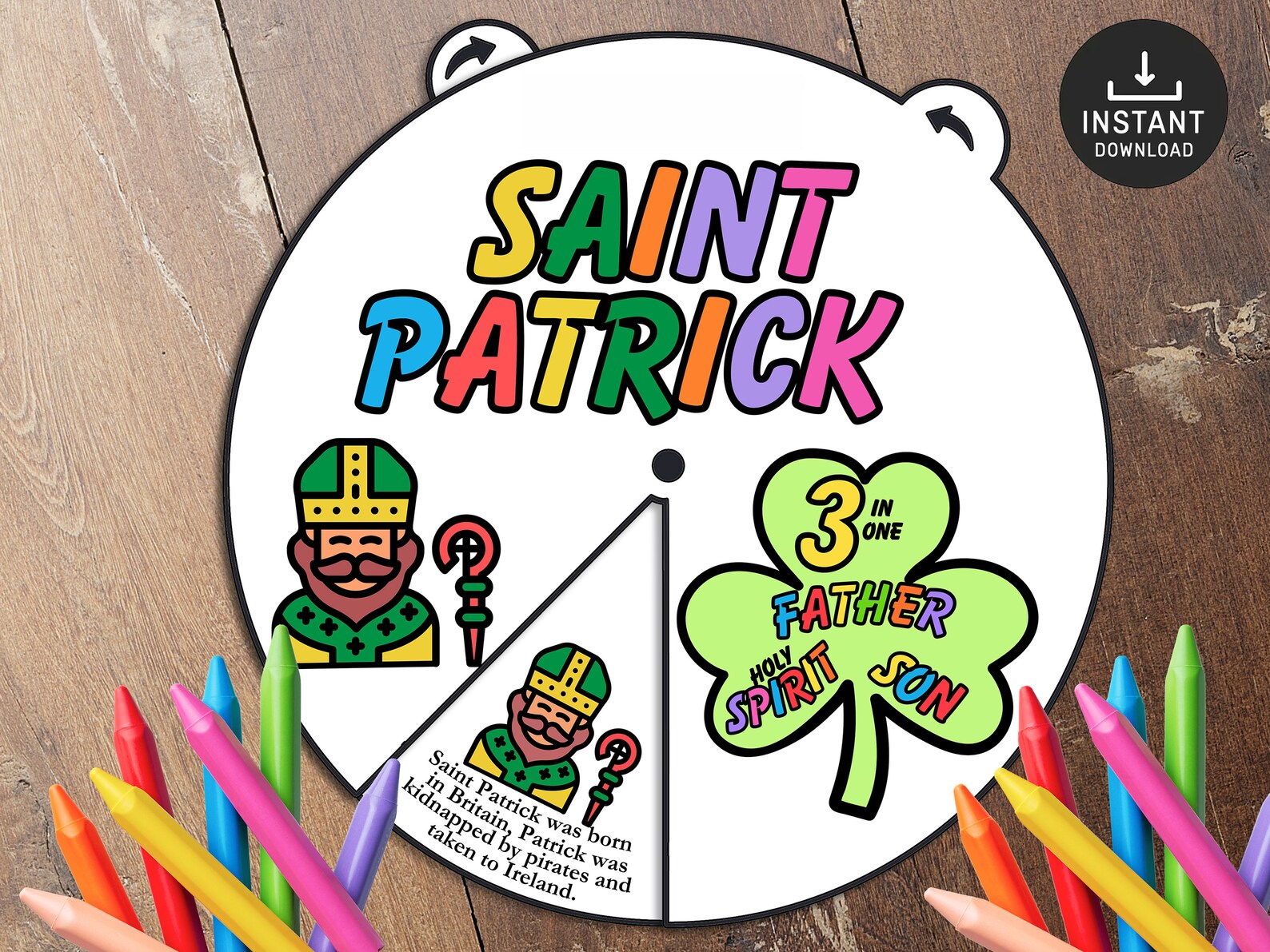 St Patricks Coloring Wheel, Shamrock Bible Activity, Printable Kids ...
