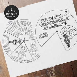 Raising of Lazarus Coloring Wheel, Printable Bible Activity, Watercolor ...