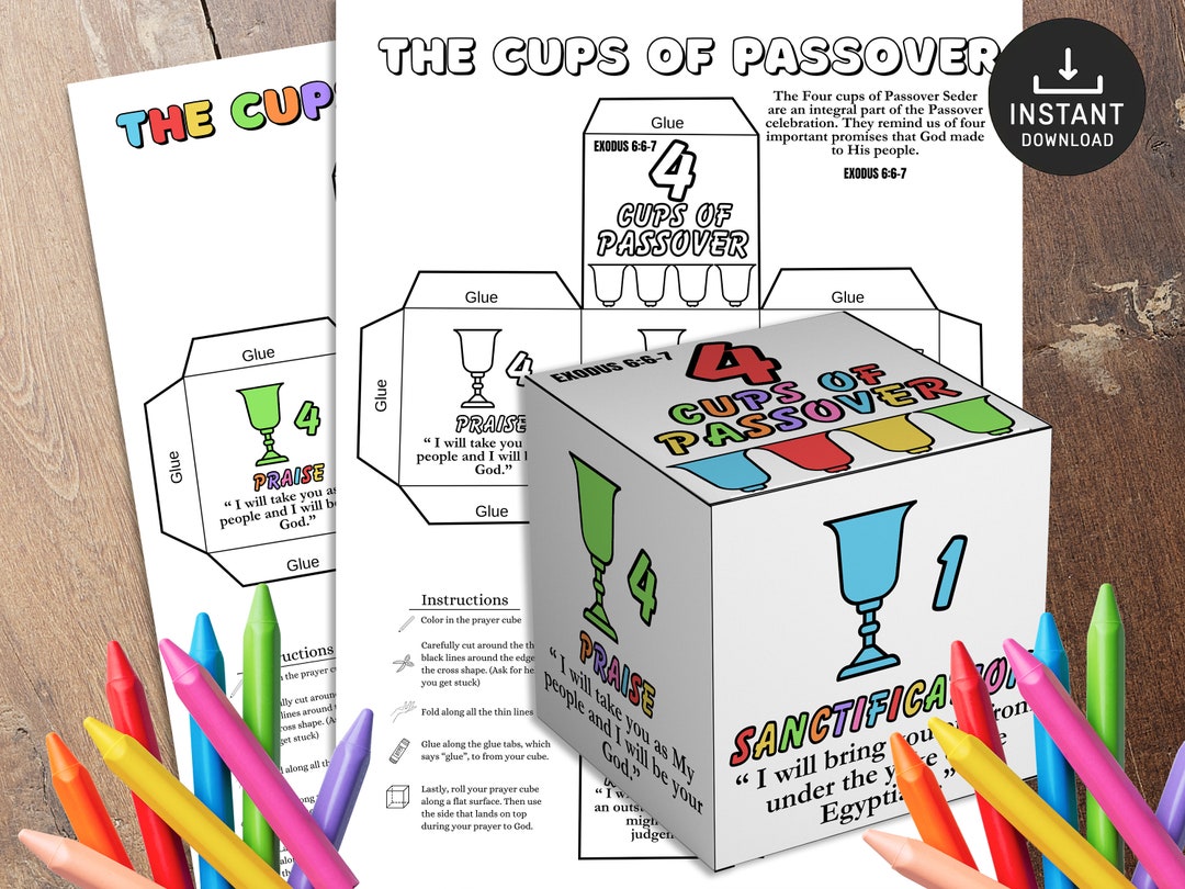 Cups of Passover Coloring Cube, Passover Craft, Passover Activity ...