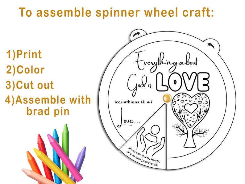 God is Love Coloring Wheel for Preschoolers, Bible Activity, 1 Cor 13 ...