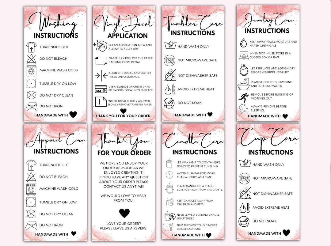 Care Card Bundle, Printable Cup Care Card, PNG, PDF, Vinyl Decal, Shirt ...