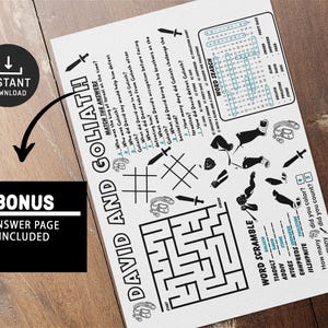 David and Goliath Activity Placemat, Bible Activity, Sunday School ...