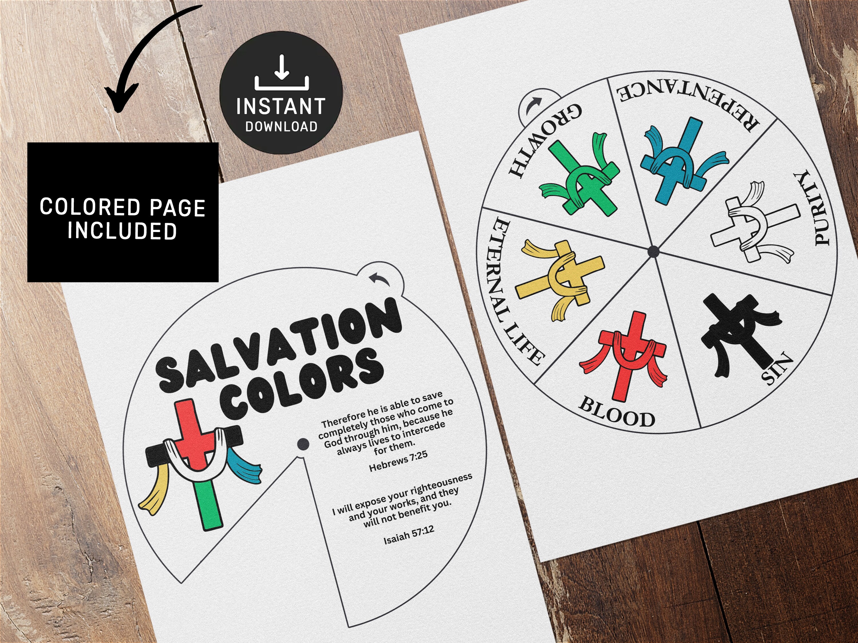 Salvation Coloring Wheel, Printable Bible Verse Activity, Watercolor ...