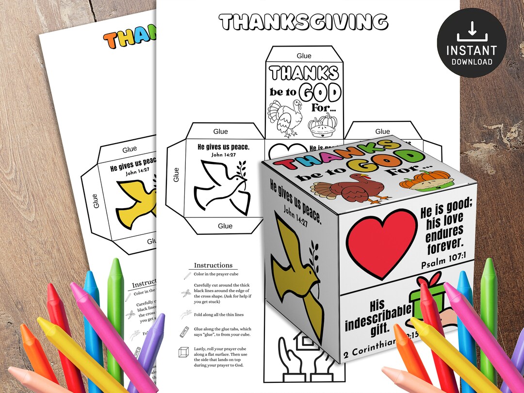 Thanks Be to God Coloring Cube, Thanksgiving, Scripture, Bible Activity ...