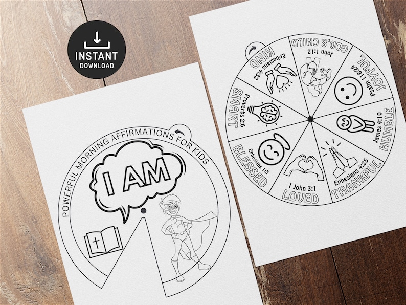 I AM Affirmation Scripture Coloring Wheel, Printable Bible Activity ...