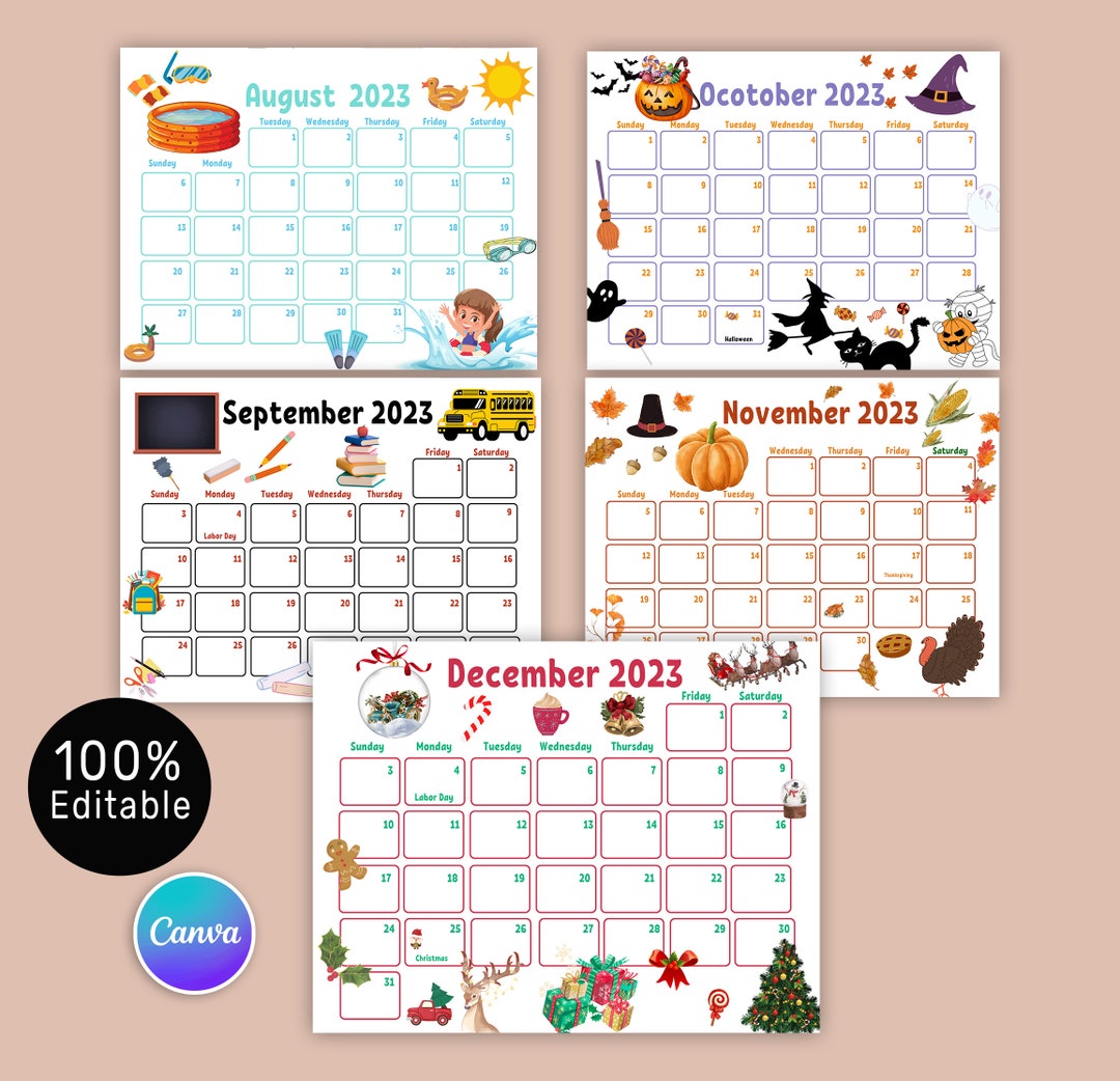 Printable Calendars Printable Kids Calendars 2023 Calendars - Etsy