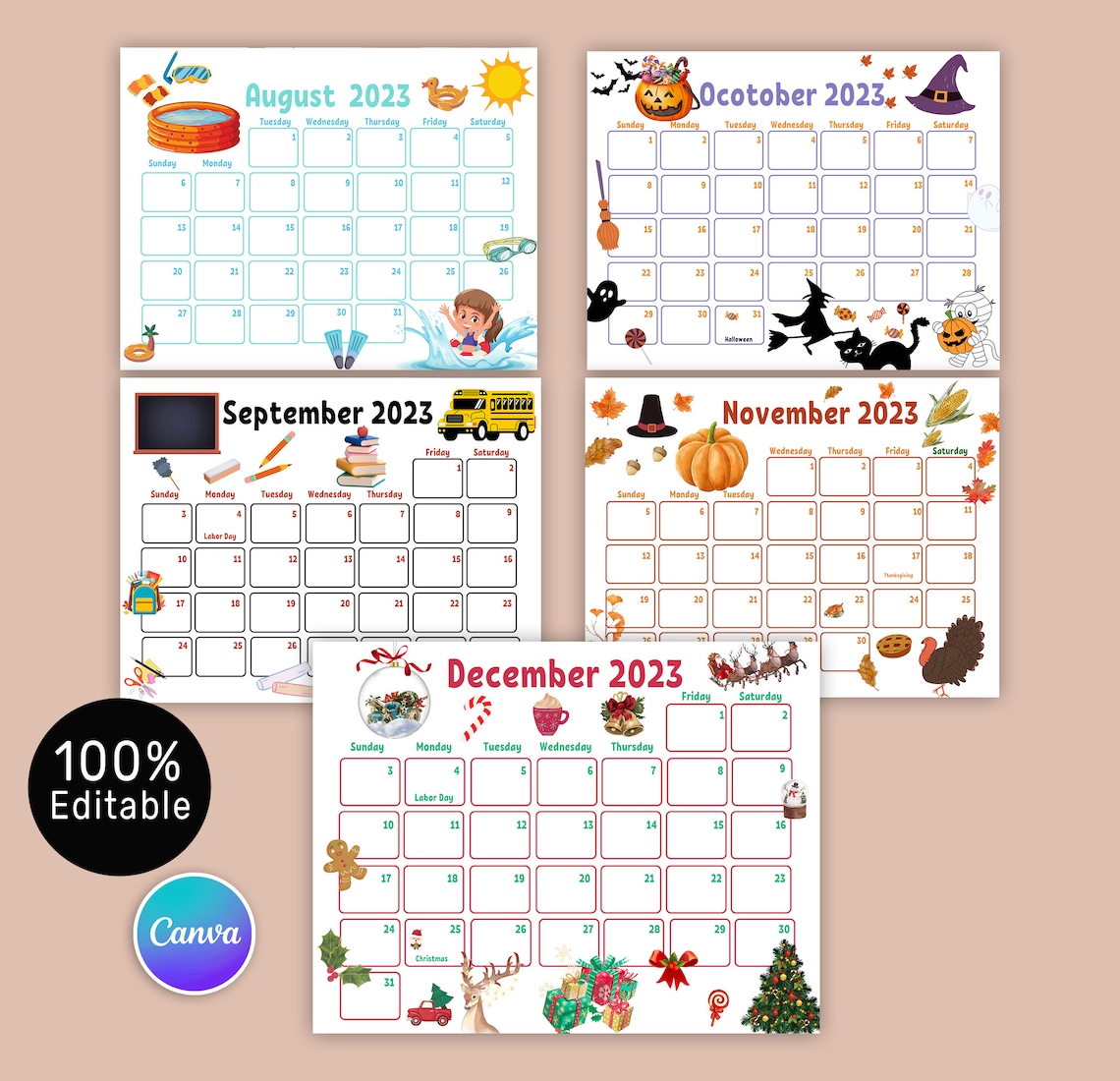 Printable Calendars Printable Kids Calendars 2023 Calendars - Etsy Canada