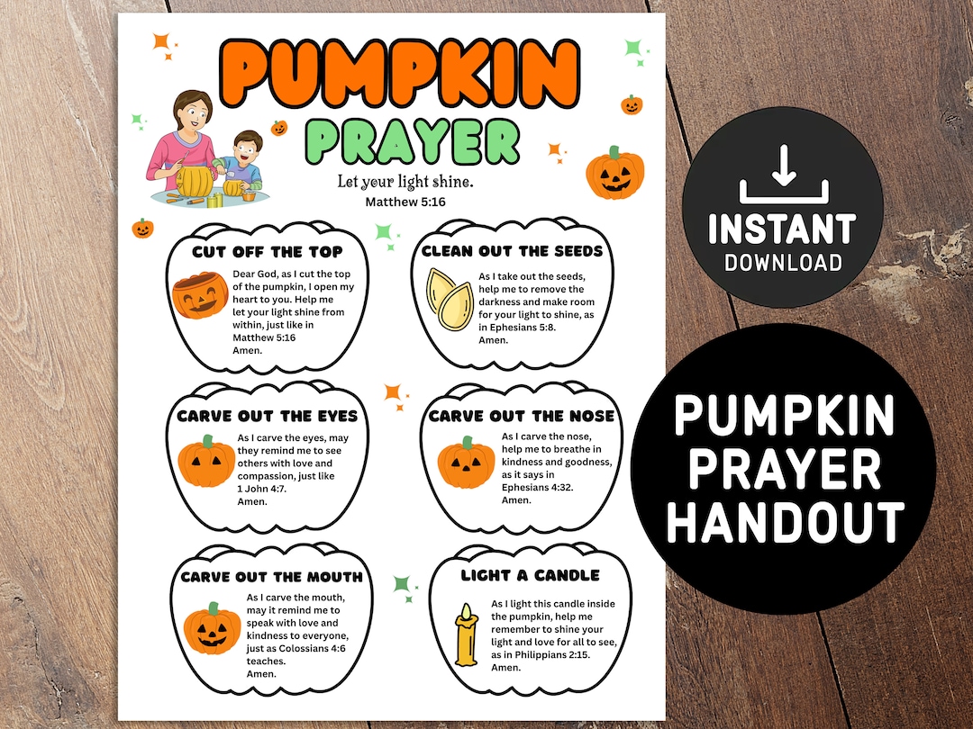 Pumpkin Prayer for Halloween Christian Handout, Halloween Activity ...