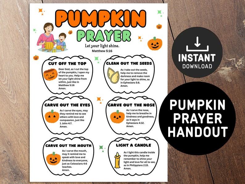 Pumpkin Prayer for Halloween Christian Handout, Halloween Activity ...