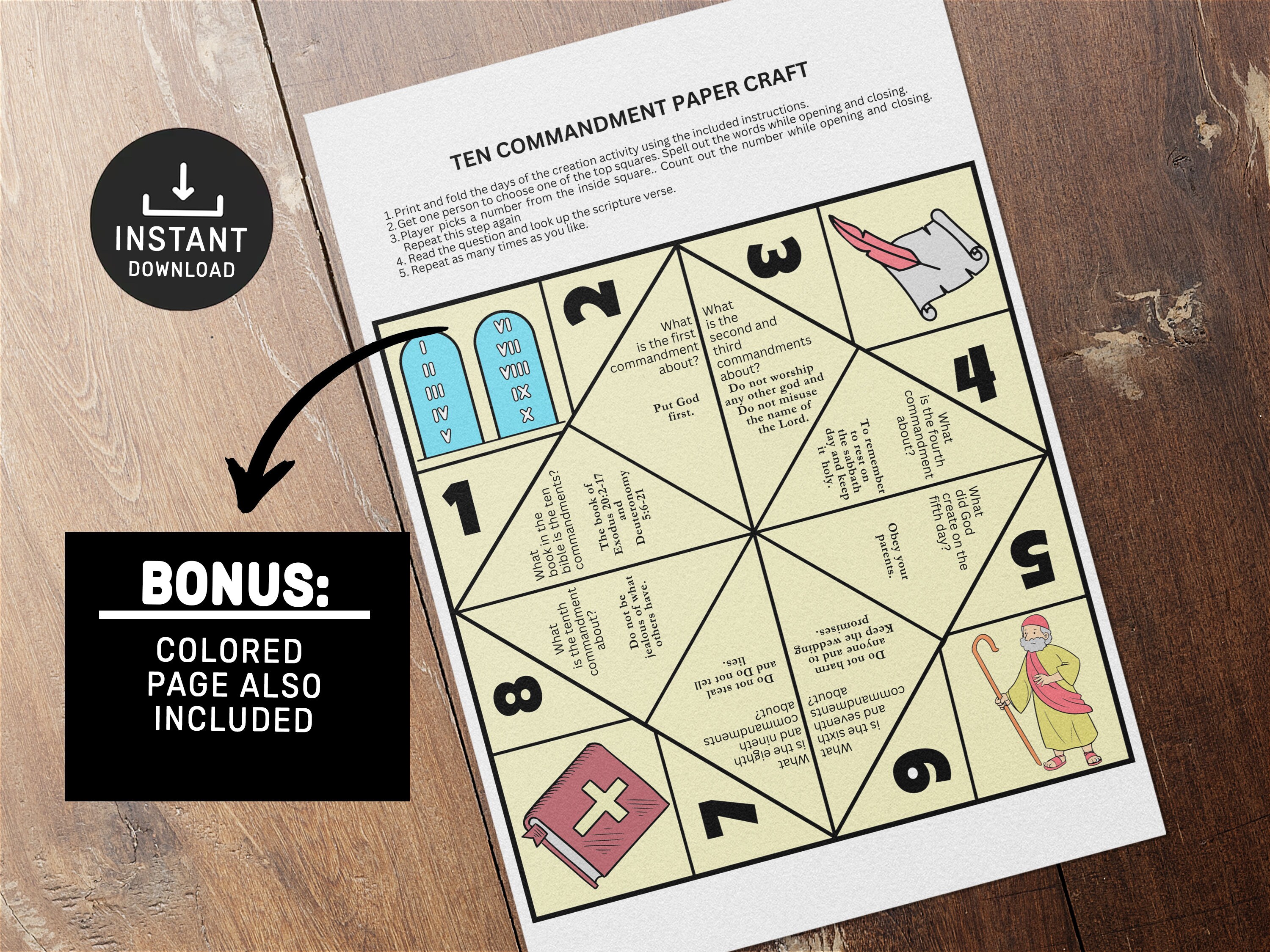 Ten Commandments Bible Story Activity Watercolor Kids Bible - Etsy Canada