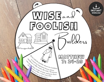 Parable of the Wise and Foolish Builders Sunday School Bible Wheel ...