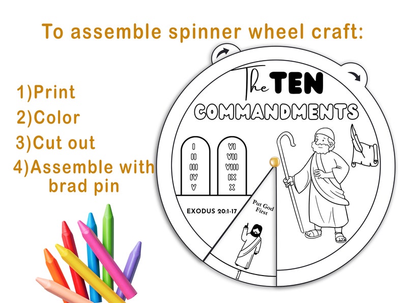 Ten Commandments Coloring Wheel Printable Bible Activity - Etsy Canada
