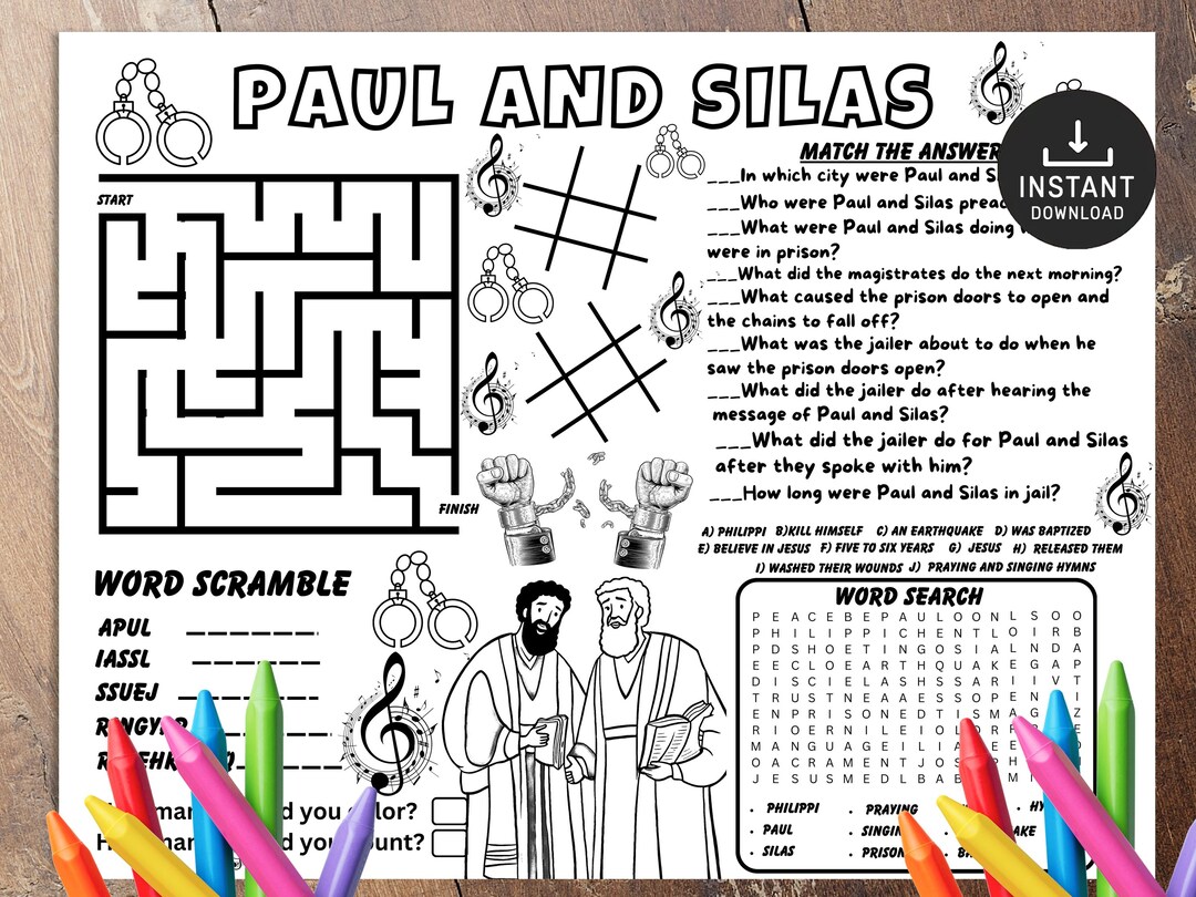 Paul and Silas Activity Placemat, Bible Activity, Sunday School, Bible ...