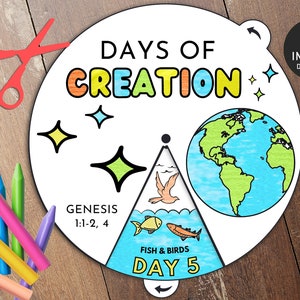 Days of Creation Coloring Wheel, Bible Activity, Kids Bible Lesson ...