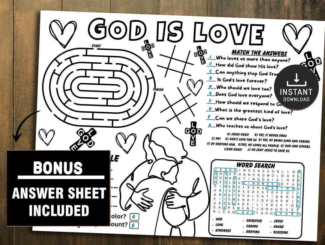 God is Love Activity Placemat, Bible Activity, Sunday School, Bible ...