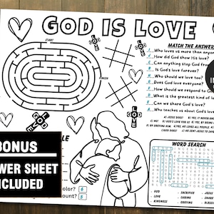 God is Love Activity Placemat, Bible Activity, Sunday School, Bible ...