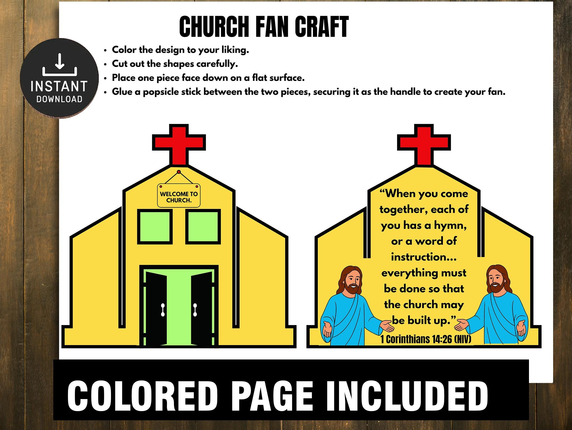 Kids Church Fan Craft, Sunday School Craft, Bible Activity for Kids ...