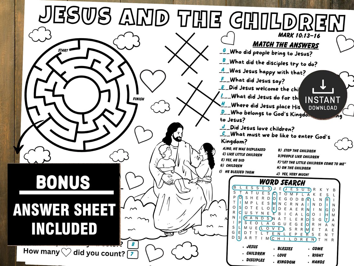 Jesus and the Children Activity Sheet, Bible Activities, Church Kids ...