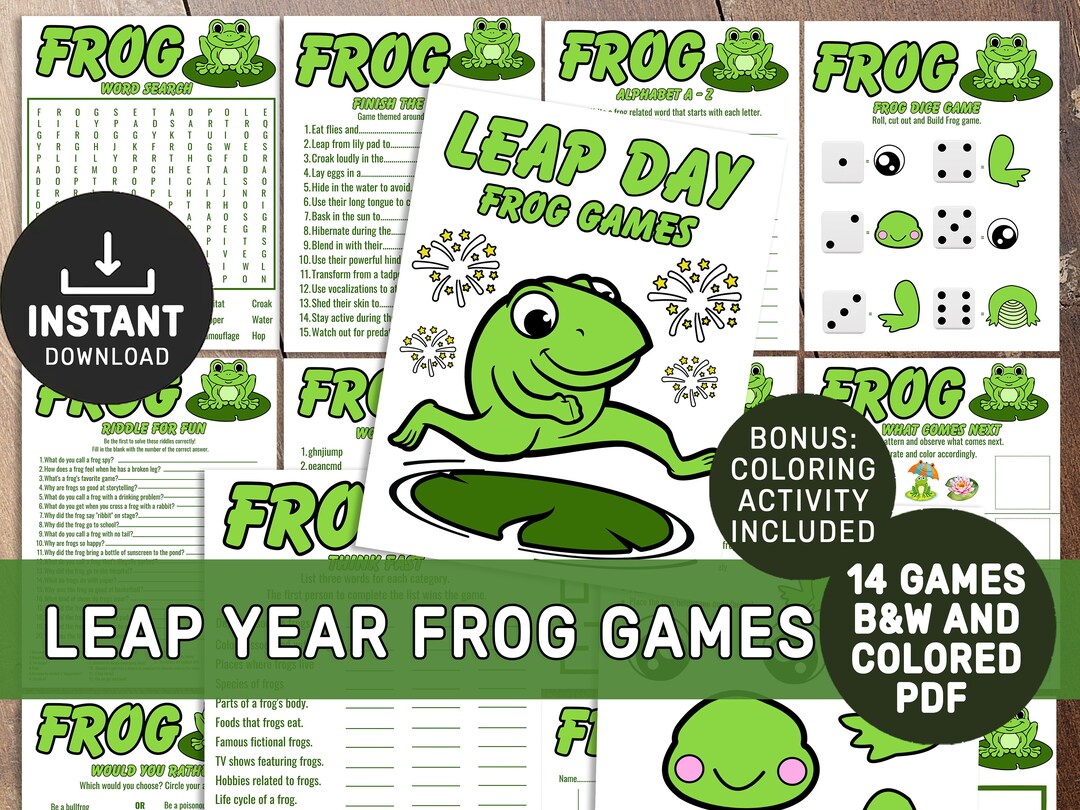 Leap Year Frog Game Bundle, Printable Games for Kids, Frog Birthday ...